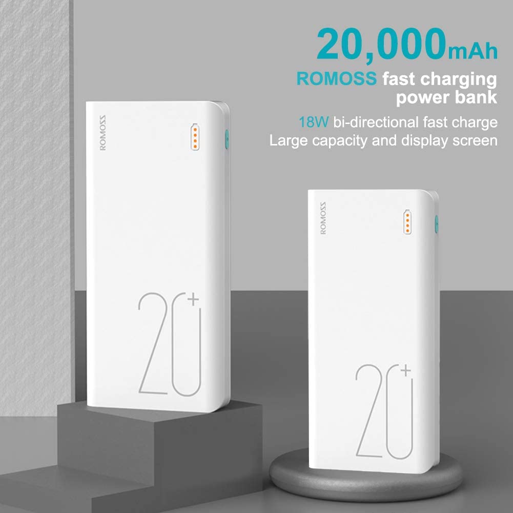 ROMOSS SIMPLE 20 20000MAH INPUT: TYPE C|LIGHTNING|MICRO USB|OUTPUT: 2 ...
